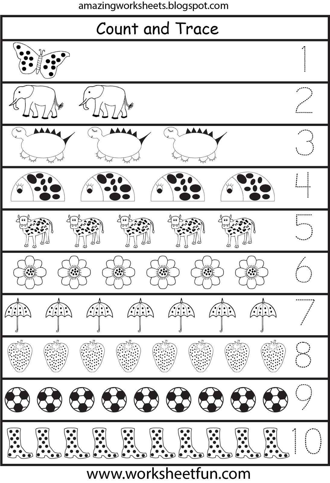 Counting And Tracing Numbers Worksheets Tracing Worksheets