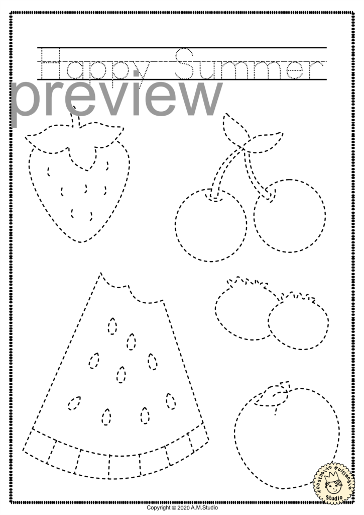Summer Trace And Color Pages Fine Motor Skills Pre Writing | Tracing ...