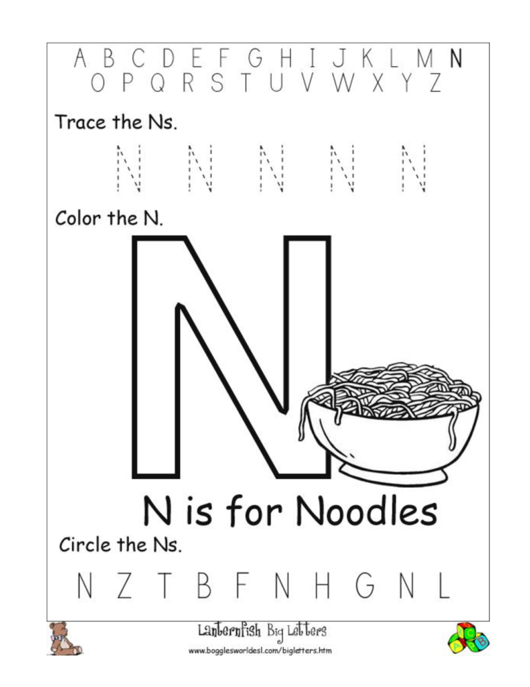 Letter N Tracing Worksheets Preschool | Tracing Worksheets